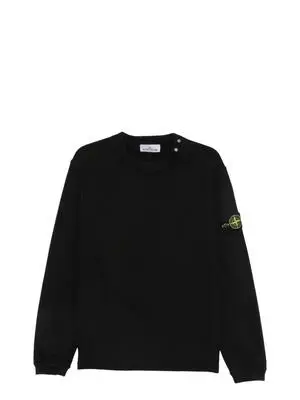 Stone Island Crew Neck Sweatshirt With Logo Patch - Black