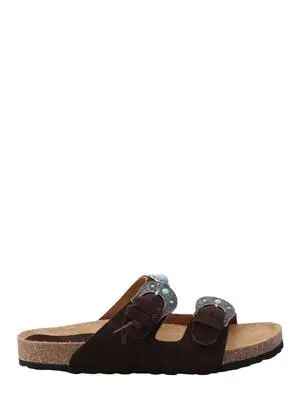 TAJI Suede Buckle Sandals - Brown