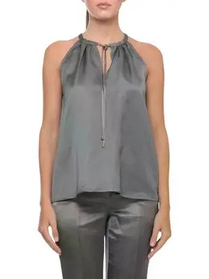 EMME Halterneck Pleated Blouse - Grey
