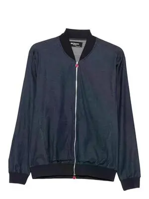 Kiton Zip-up Bomber Jacket With Denim Texture - Blue