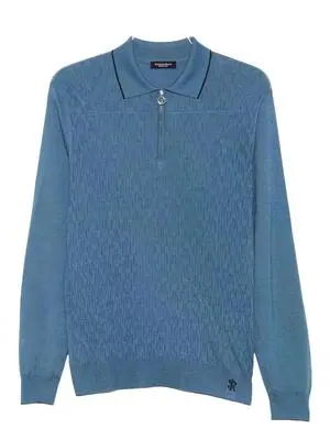 Stefano Ricci Geometric-pattern Zip-fastening Polo Shirt - Blue