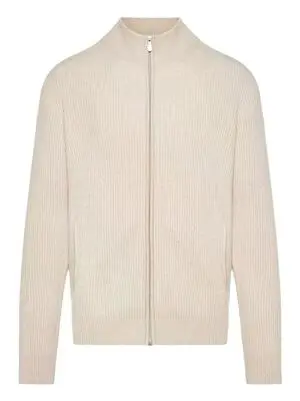 GRAN SASSO Ribbed-knit High Neck Zip-up Sweater - Neutrals