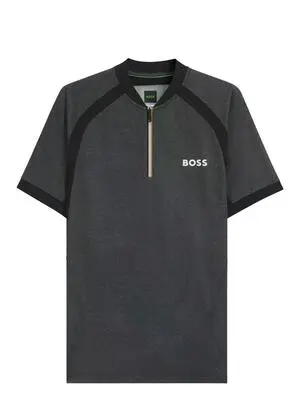 BOSS Panelled Zip-neck T-shirt - Grey