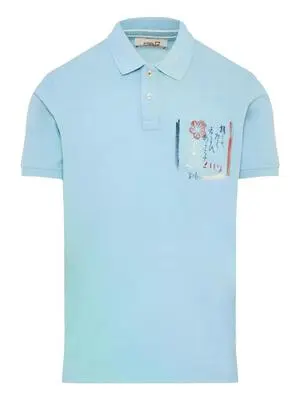 BOB Graphic-print Chest-pocket Polo Shirt - Blue