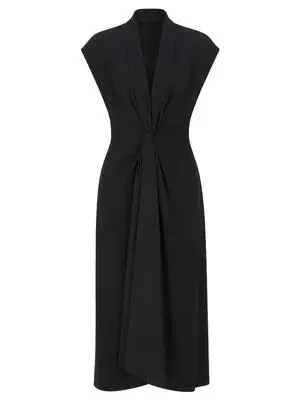 HANITA Draped Midi Dress With Knot Detail - Black