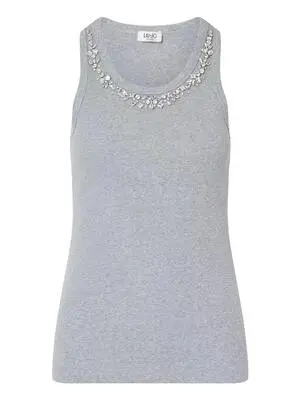 Liu Jo Ribbed Tank Top With Embellished Neckline - Grey