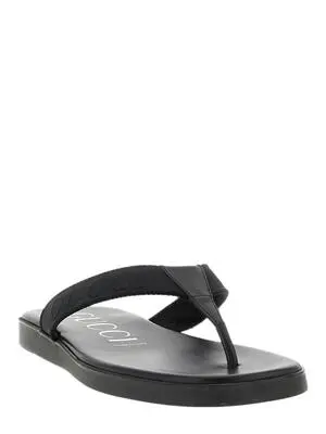 Gucci Logo Jacquard Leather Trim Sandals - Black