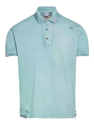 BOB Embroidered Denim-patch Polo Shirt - Blue