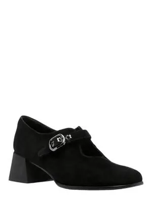 LINDA BAUMANN Suede Buckle-fastening Block-heel Pumps - Black