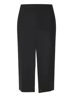 SEMICOUTURE Layered Detail Front Slit Midi Skirt - Black