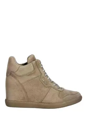 Dkny Wedge-heel Logo-print Sneakers - Brown