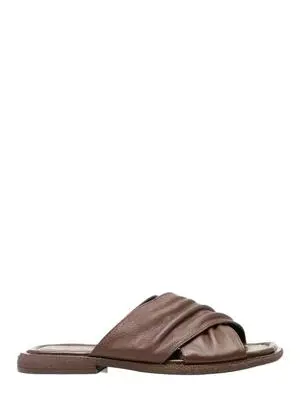 SERGIO MORETTI FIRENZE Crossover Strap Ruched Sandals - Brown