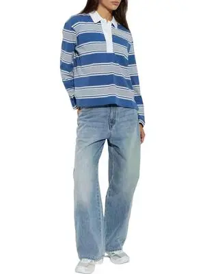 Rag & Bone Kelly Striped Long-sleeve Polo Shirt - Blue