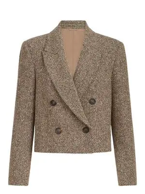 Brunello Cucinelli Sparkling Virgin Wool Chevron Cropped Blazer - Brown