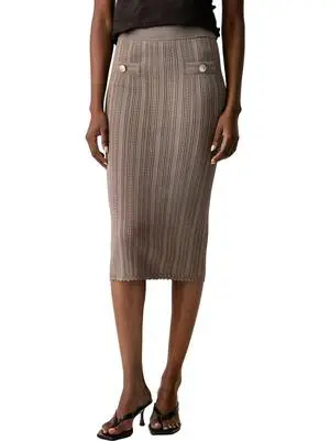 Guess Cable-knit Midi Skirt With Button Detail - Neutrals