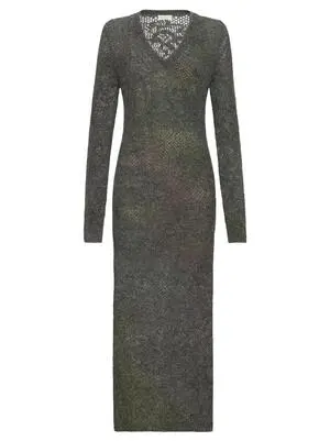 Brunello Cucinelli Sparkling Mohair And Virgin Wool Knit Dress With Floral Lace Detail - Grey