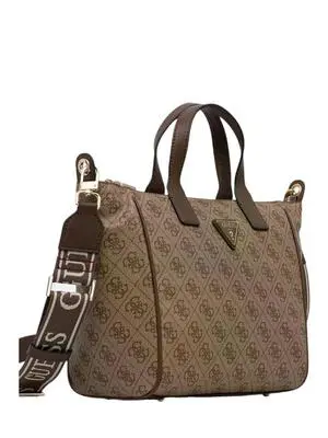 Guess Monogram Print Logo Plaque Tote Bag - Brown