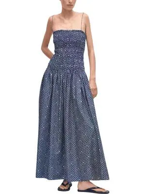 Matteau Shirred Drop Waist Geometric-print Maxi Dress - Blue