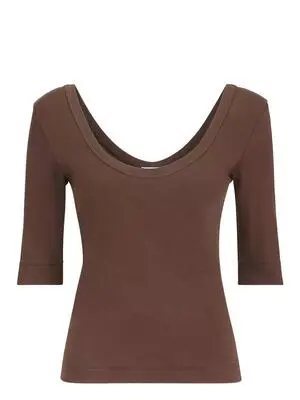 Brunello Cucinelli Brunello Cucinelli Stretch Cotton Ribbed Jersey T-Shirt With Monili Decoration Brown