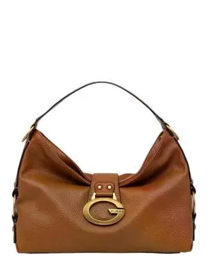 Guess Camden Logo Plaque Pebbled Midi Shoulder Bag - Brown