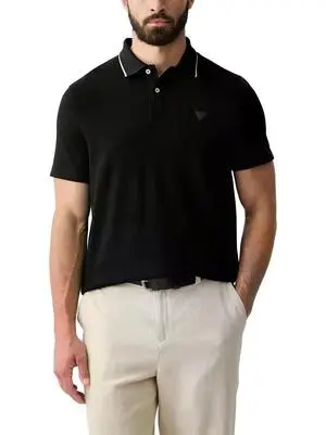 Guess Logo-patch Tipped-collar Polo Shirt - Black
