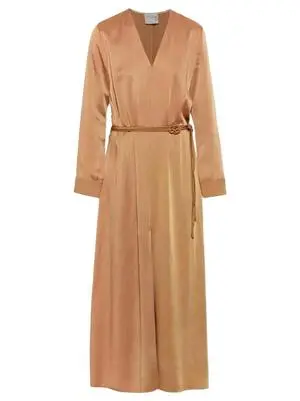 FORTE_FORTE Satin Maxi Dress With Knotted Belt - Orange