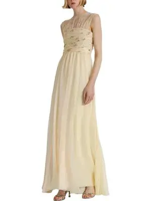 Alberta Ferretti Embellished Gathered Silk Gown - Neutrals