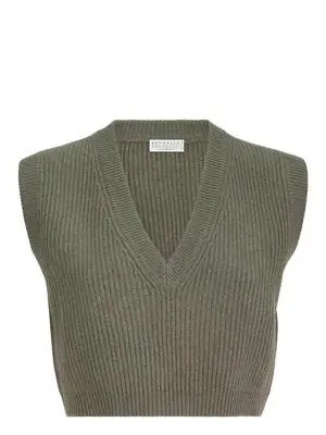 BRUNELLO CUCINELLI Brunello Cucinelli Cashmere Rib-Knit V-Neck Vest