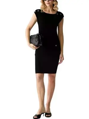 Guess Ribbed Knit Mini Dress With Button Embellishments - Black