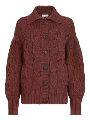 Brunello Cucinelli Cashmere Feather-yarn Heritage Cable Cardigan - Red