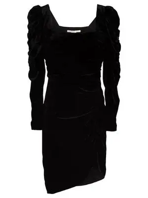 Veronica Beard Ruched Velvet Mini Dress - Black