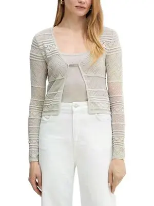 Guess Pointelle-knit Logo-plaque Cardigan - Grey