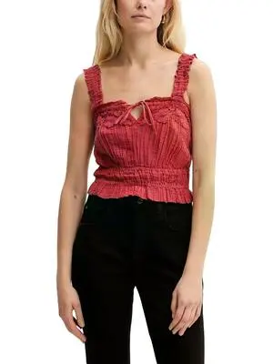 Guess Reya Smocked Broderie-anglaise Top - Red