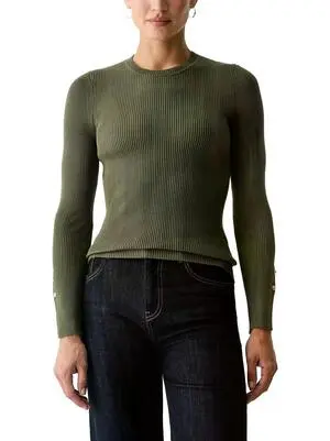 Guess Ribbed Knit Long Sleeve T-shirt - Green
