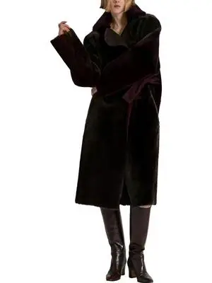 Alberta Ferretti Belted Leather Coat - Brown