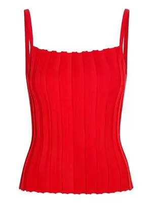 Staud Ribbed Knit Square Neck Tank Top - Red