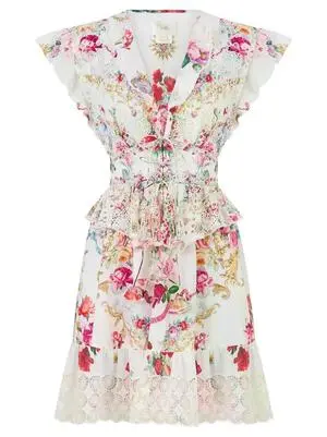 Camilla Floral Print Ruffled V-neck Dress - White