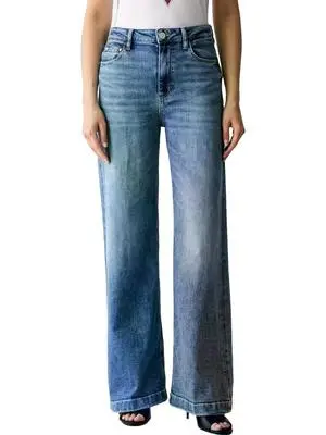 Guess Bellagio Logo Plaque Wide Leg Jeans - Blue