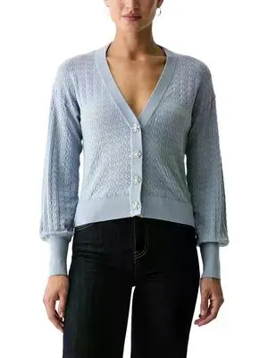 Guess Pointelle-knit Crystal-embellished Cardigan - Blue