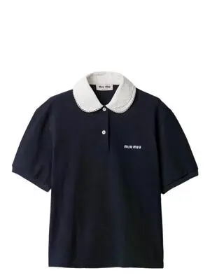 MIU MIU Miu Miu Piqué Polo Shirt With Embroidered Collar
