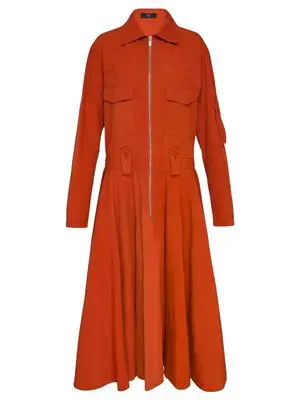 Y’s Zip-up Flared Midi Dress - Orange