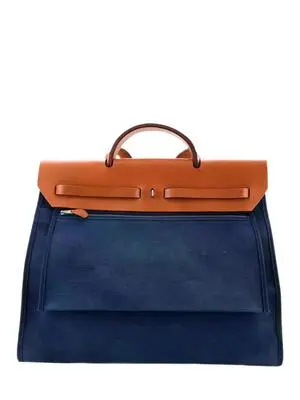 Hermès Hermès Herbag Zip Leather And Toile 39 Satchel Blue