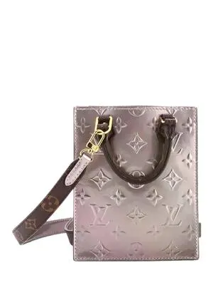 LOUIS VUITTON Petit Sac Plat Bag Monogram Vernis With Monogram Canvas Crossbody Bag - Brown