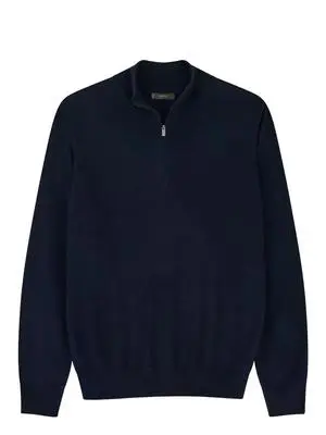 Boggi Milano Extra-fine Merino Wool Quarter-zip Jumper - Blue