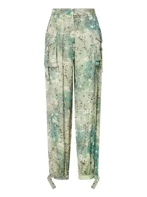 Liu Jo Floral Printed Viscose Satin Trousers - Green