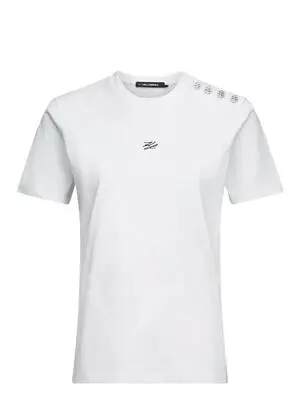 Karl Lagerfeld Logo-embroidered T-shirt With Button Detail - White