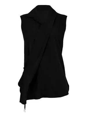 Y’s Slub Texture Wrap Knot Sleeveless Shirt - Black