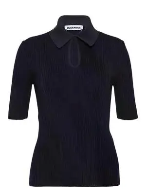 JIL SANDER Ribbed-knit Keyhole Polo Shirt - Grey