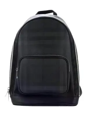 Burberry Check Coated Canvas And Leather Medium Backpack - Black
