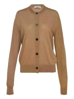JIL SANDER Long Sleeve Button Front Cardigan - Brown